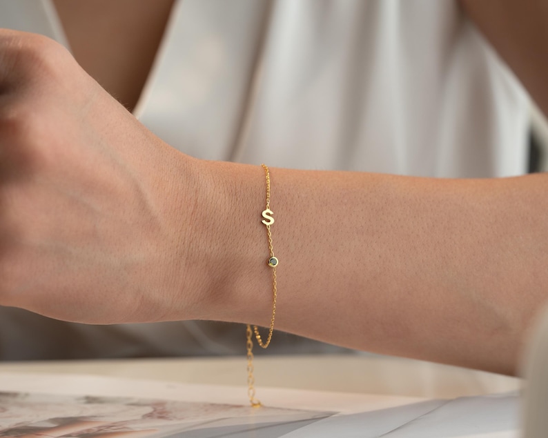 Initial Birthstone Bracelet With Initial Bracelet With Birthstone ...