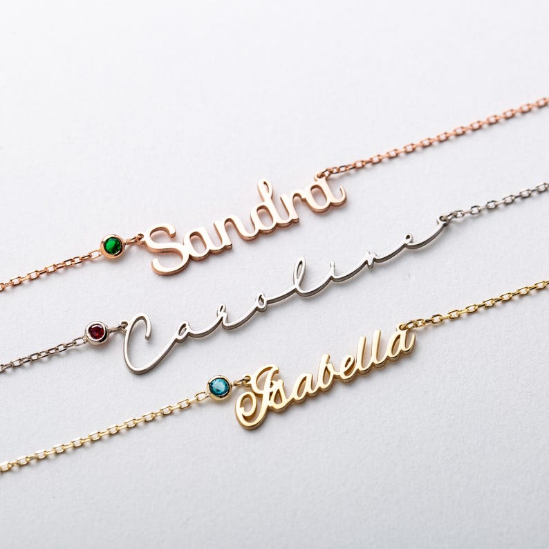 Custom Name Necklace with Birthstone, Name Necklace, Sterling Silver ...