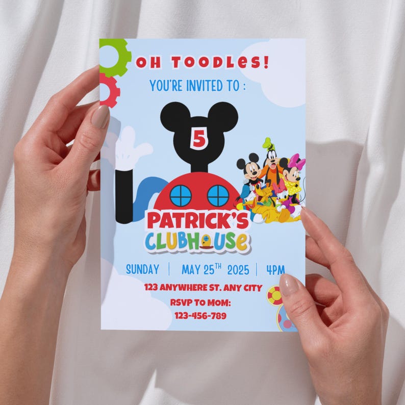 Mickey Mouse Clubhouse Birthday Invitation – Editable Canva Template ...