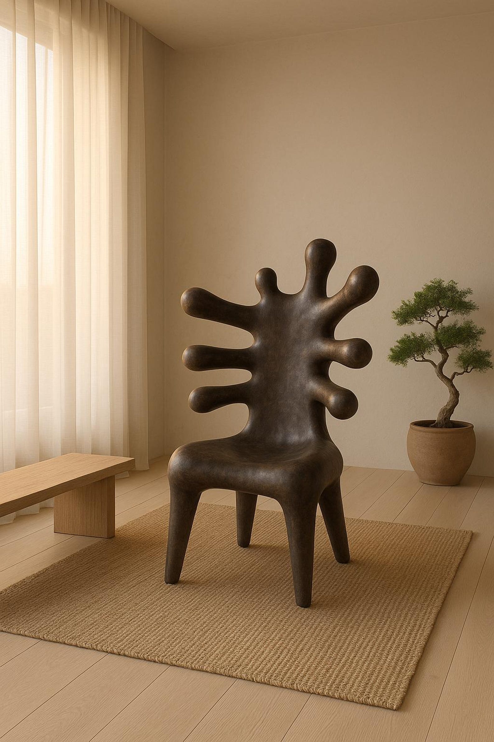 Organic Handmade Sculptural Chair in Dark Tadalakt Color – Minimalist ...