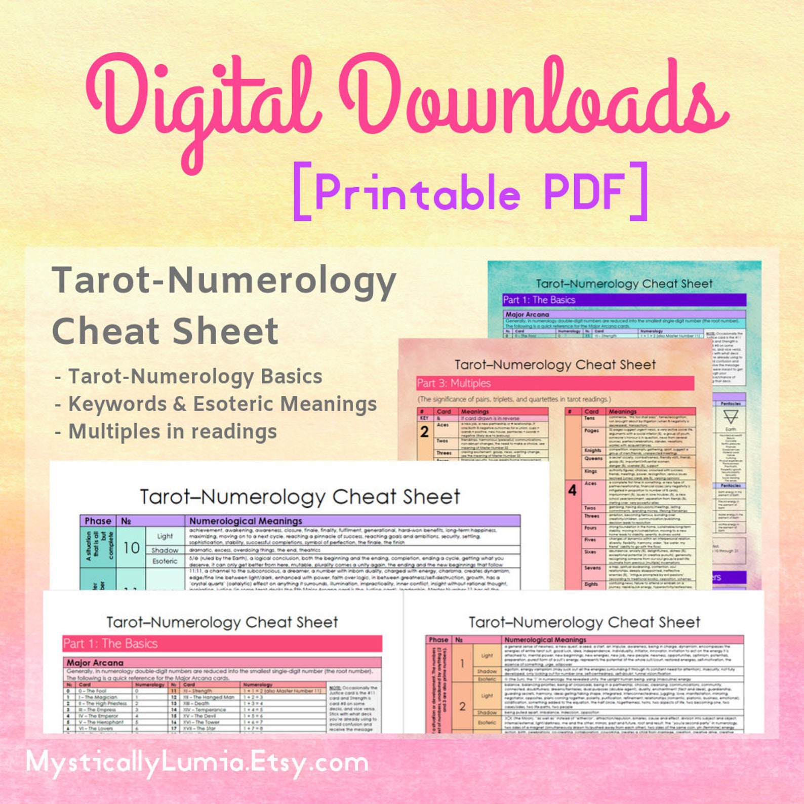 Tarot & Numerology Cheat Sheet [PDF, 4 Pages] - Etsy