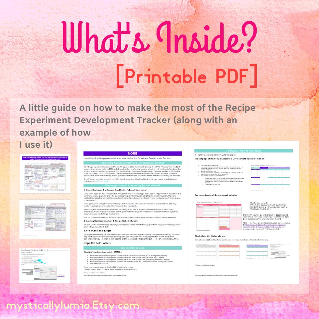 Recipe Experiment Development Tracker printable PDF Worksheet for Home ...