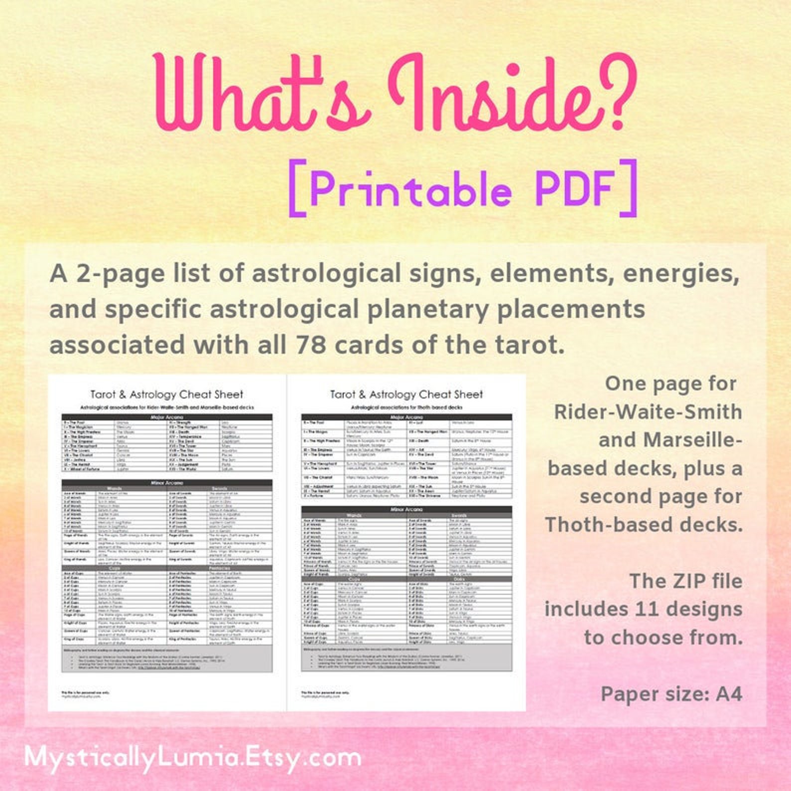 The Tarot Deep Read Cheat Sheets Bundle - Etsy