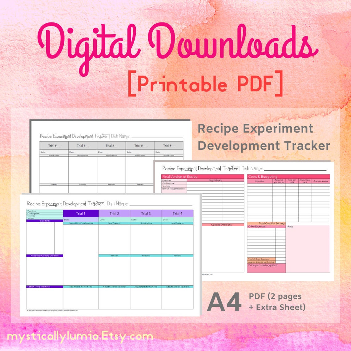 Recipe Experiment Development Tracker (printable PDF Worksheet for Home ...