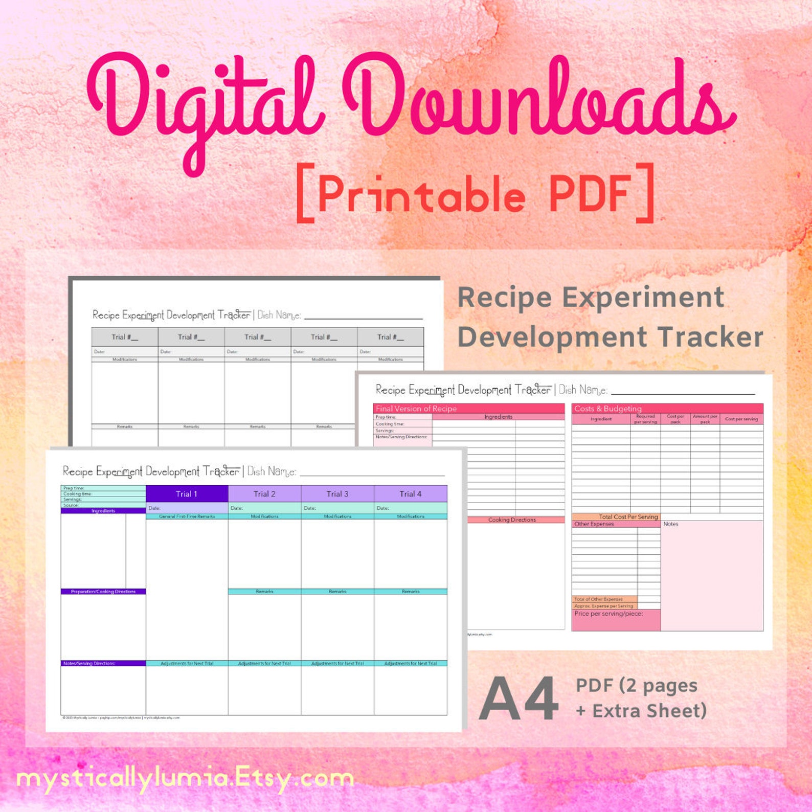Recipe Experiment Development Tracker (printable PDF Worksheet for Home ...