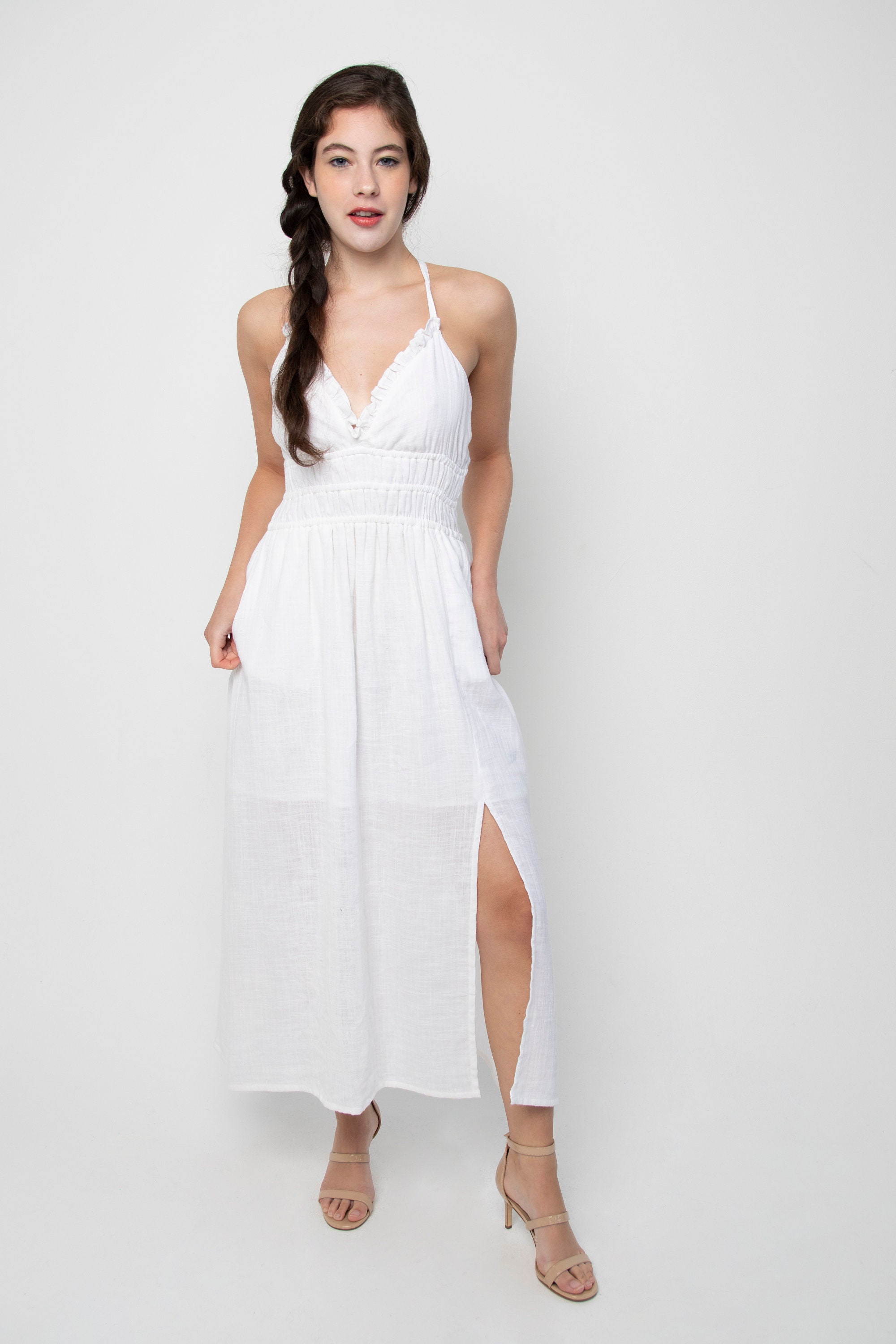 Diva White Double Split Dress