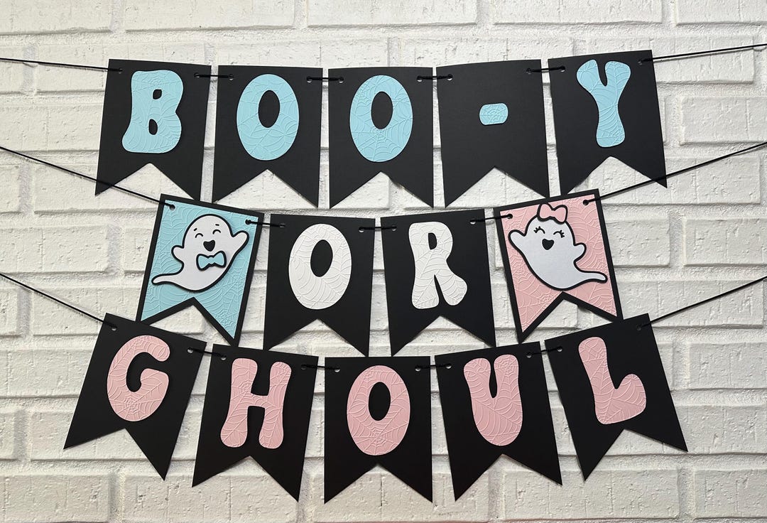 Boo-y or Ghoul Gender Reveal Banner * Boy or Girl Banner * He or She ...