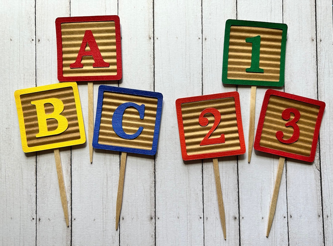 ABC Block Cupcake Toppers: ABC Party Decorations - Etsy