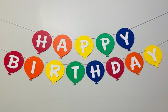 Balloons Happy Birthday Banner Primary Balloons Happy | Etsy