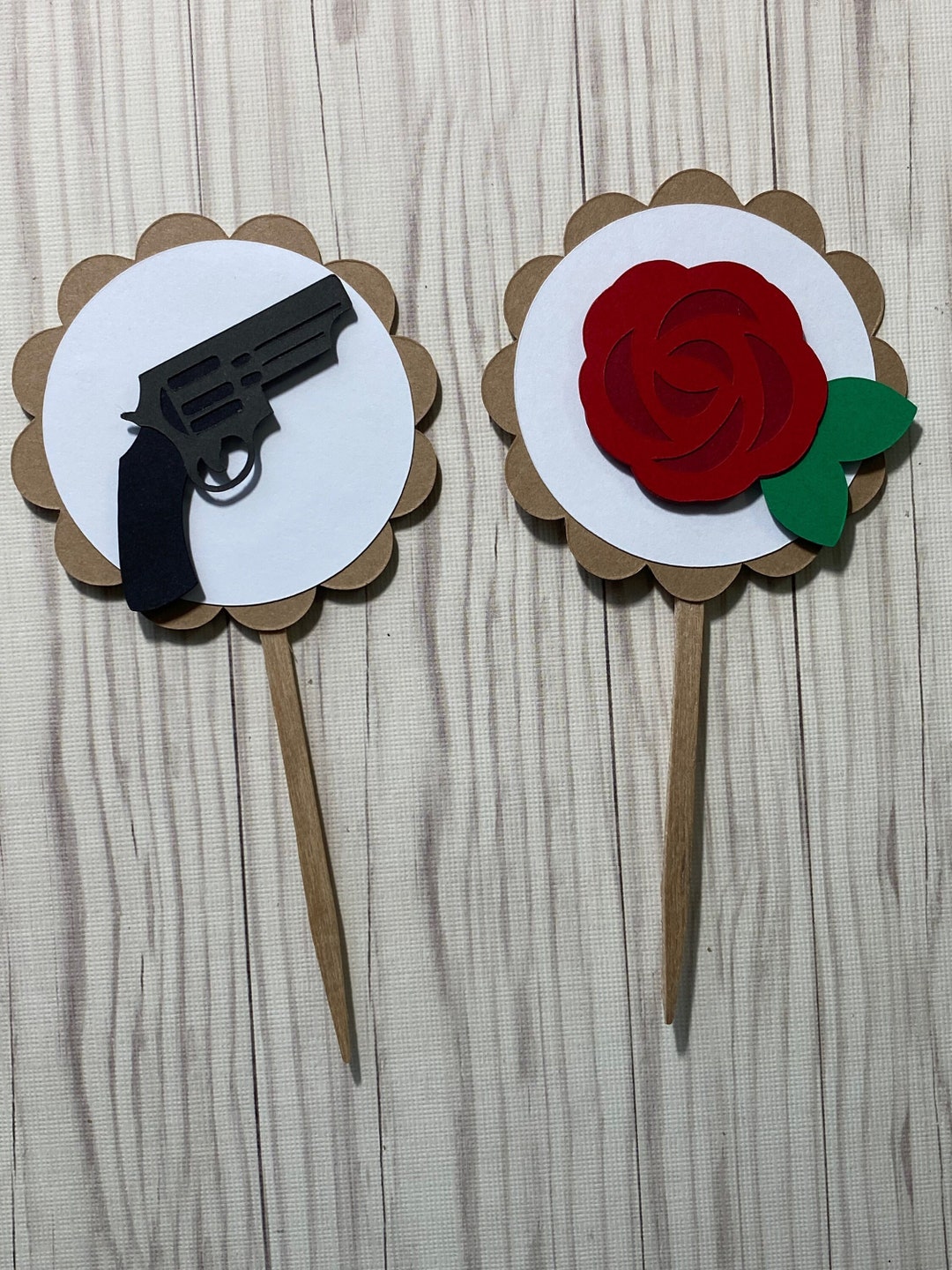 Guns or Roses Gender Reveal Cupcake Toppers * Party Decorations ...