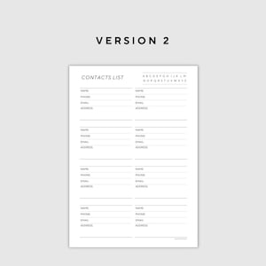Contacts List, Phone Book Page, Printable, Address Book, Personal ...