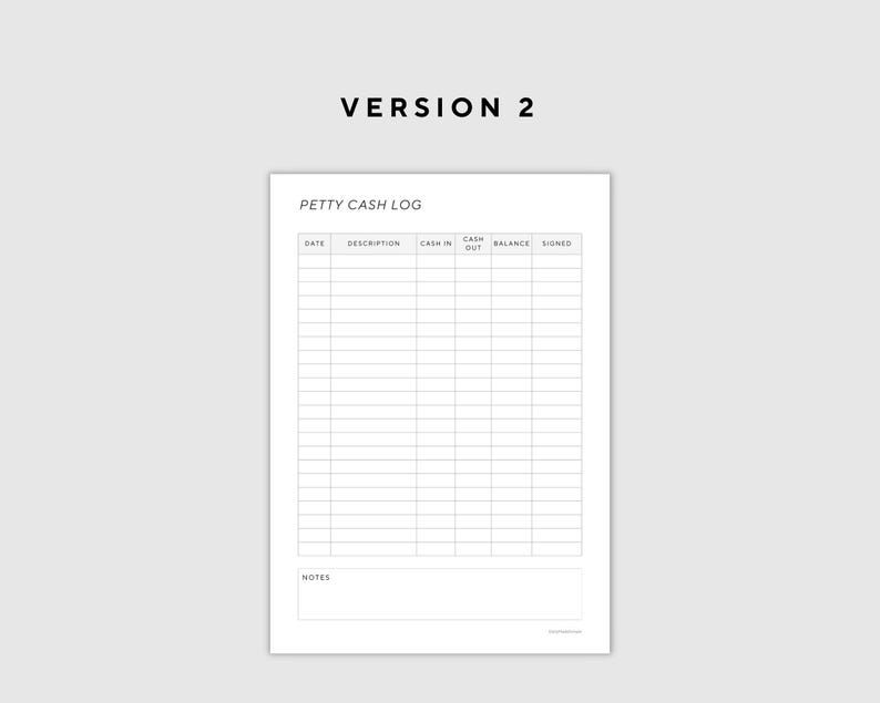 Petty Cash Log, Small Business, Side Hustle, Work From Home, Printable ...