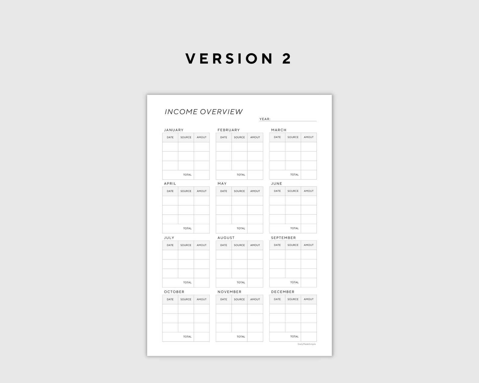 Income Overview, Income Tracker, Finance Planner, Printable, A4/A5/US ...