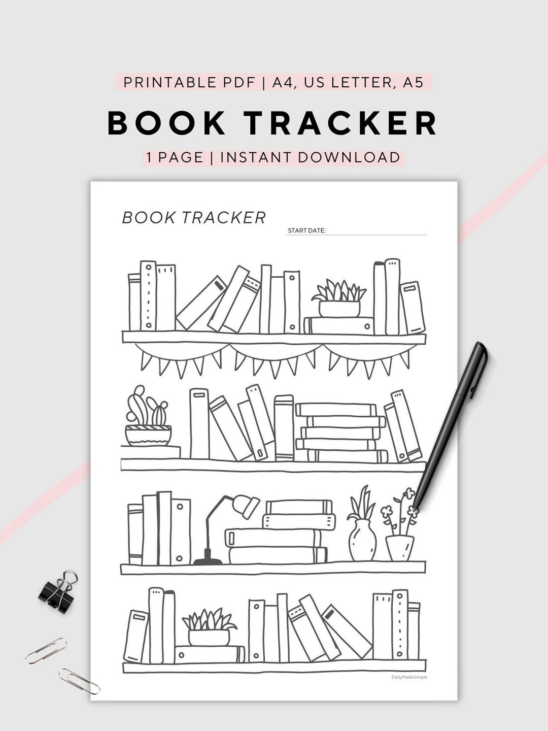 Book Tracker, Reading Log, Personal Planner, Printable, A4/A5/US Letter ...