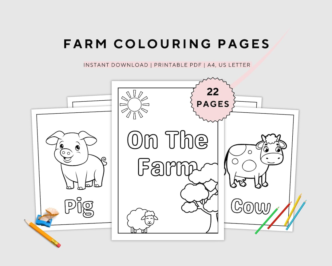 On the Farm Colouring, Kids Activities, Colouring Sheets, Printable, A4 ...