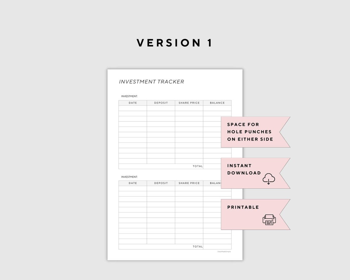 Investment Tracker, Savings Goal, Finance Planner, Printable, A4/A5/US ...