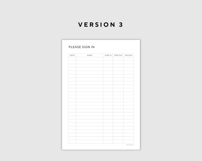 Sign in Sheet, Visitors Sign In, Welcome Sign In, Printable, A4/A5/US ...