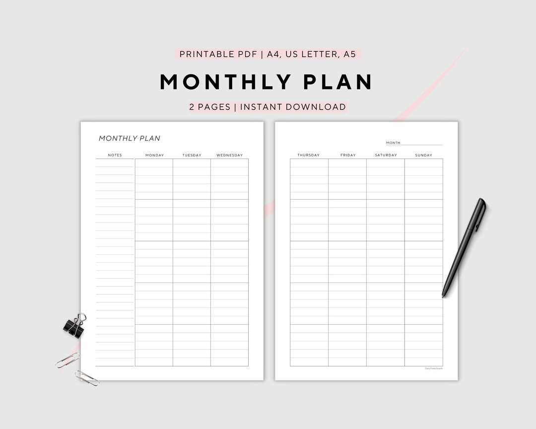 Monthly Planner, 2026 Calendar, Month on 2 Pages, Month at a Glance ...