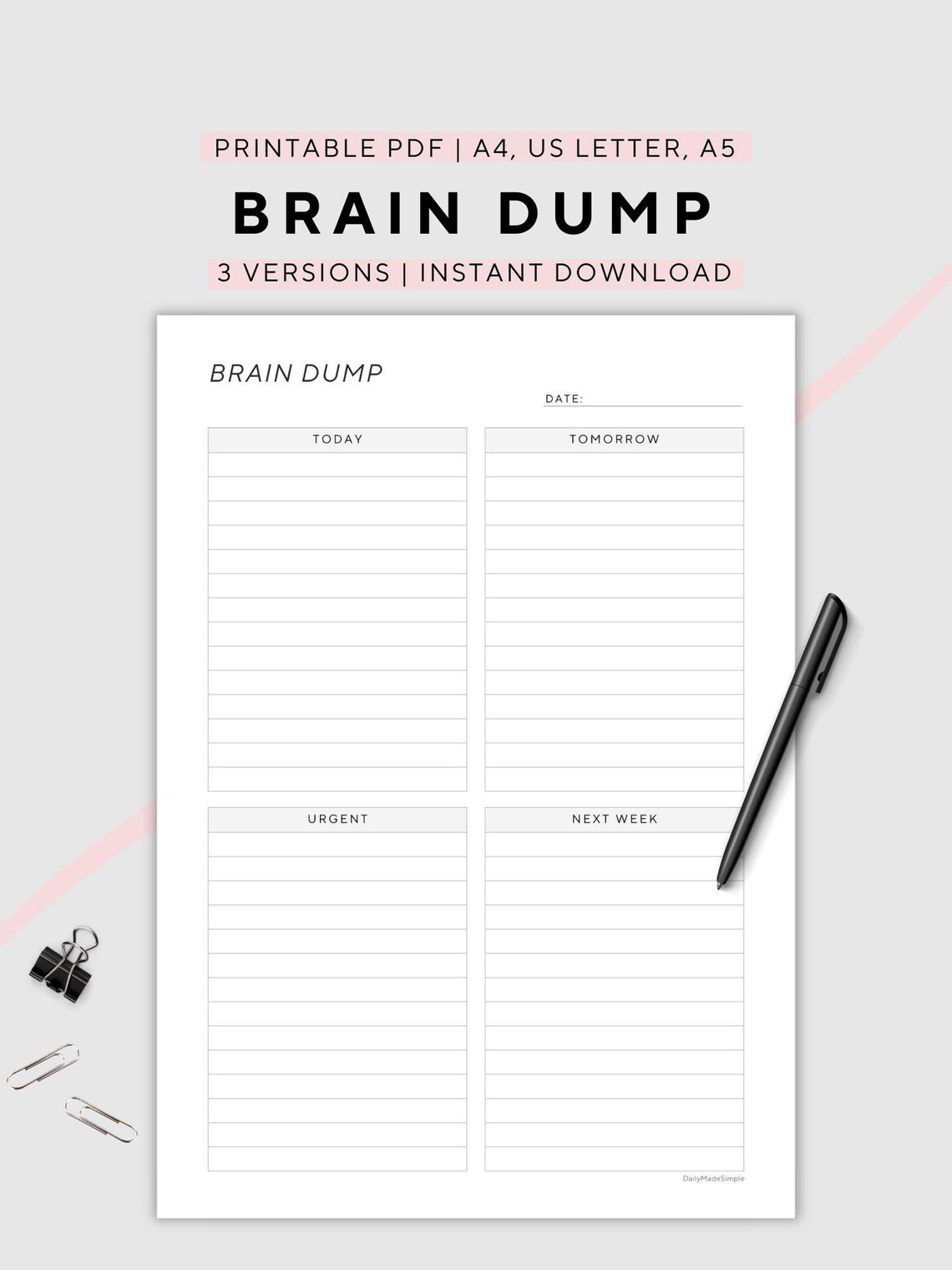 Brain Dump Plan, Work From Home, ADHD Planner, to Do List, Printable ...