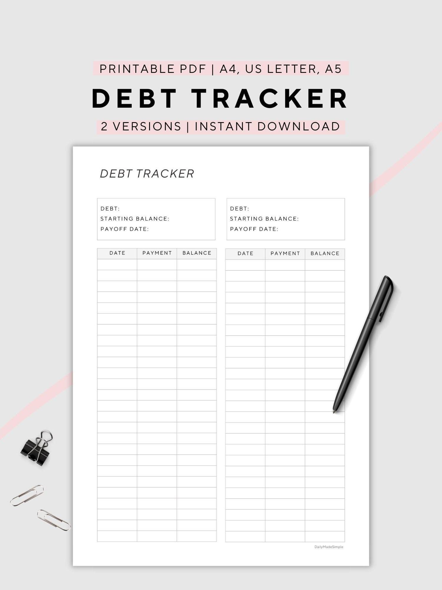 Debts Tracker, Debt Repayment, Money Budget, Finance Planner, Printable ...