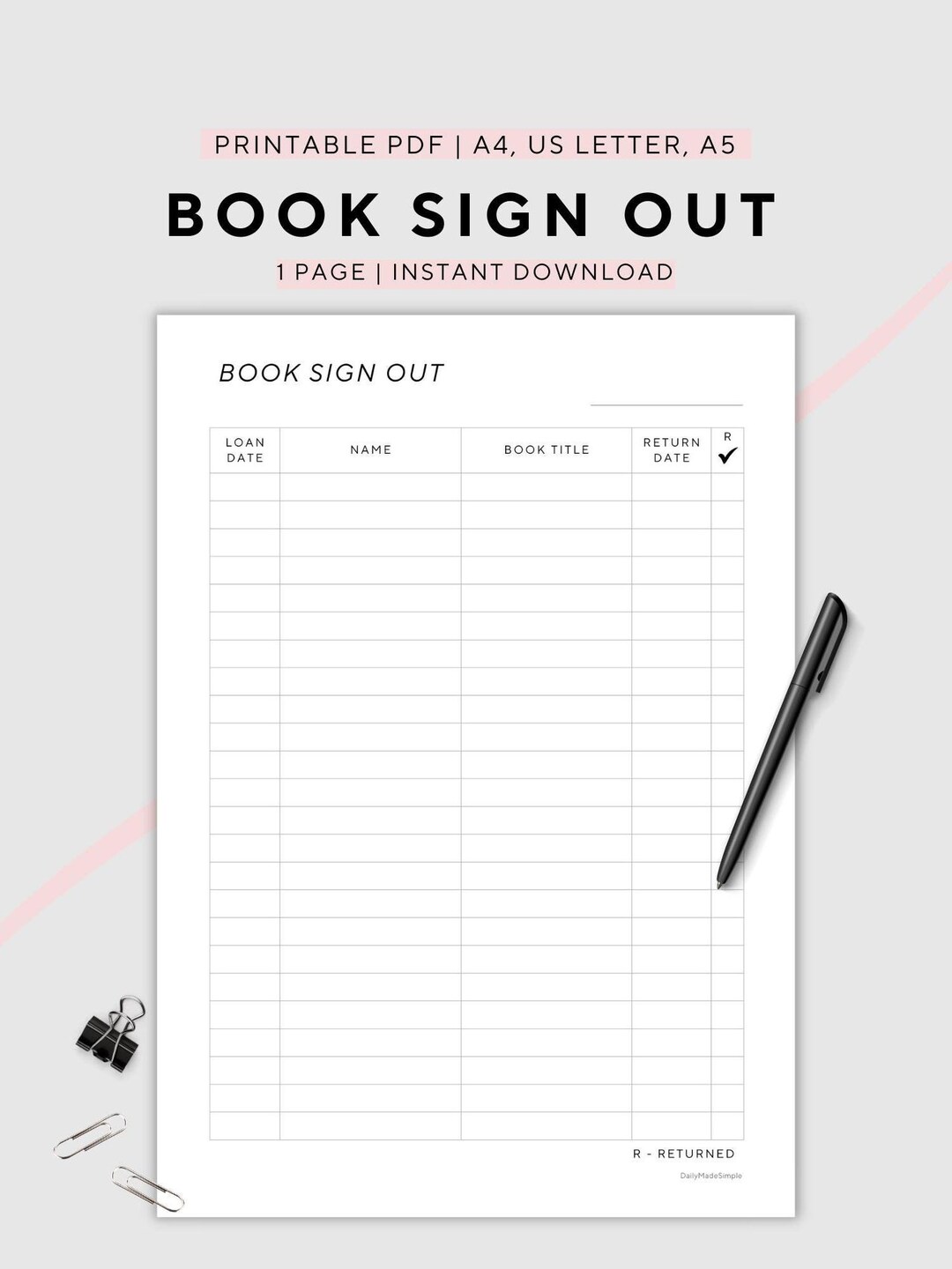 Book Sign Out, Book Sign Out Sheet, Reading Planner, Printable, A4/A5 ...