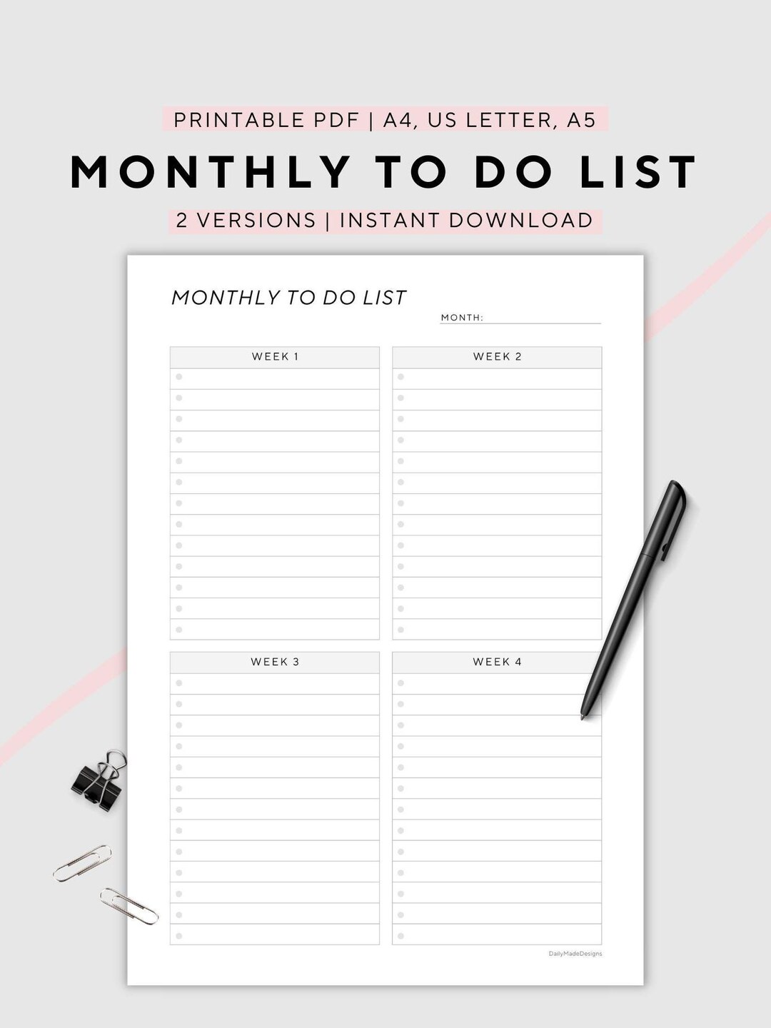 Monthly to Do List, Brain Dump, Work From Home, ADHD Planner, to Do ...