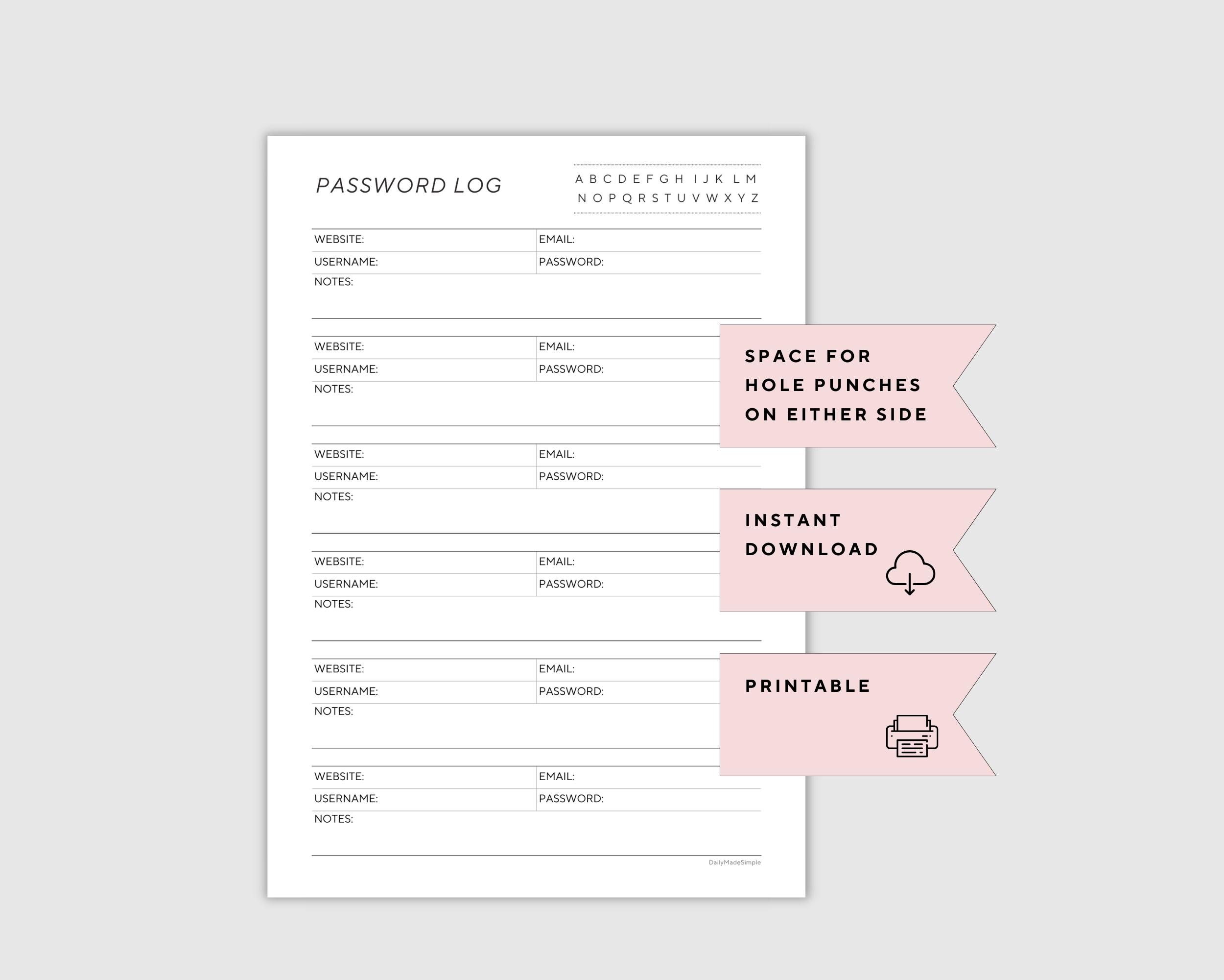 Password Tracker, Printable, Password Log, Password Keeper, Password ...
