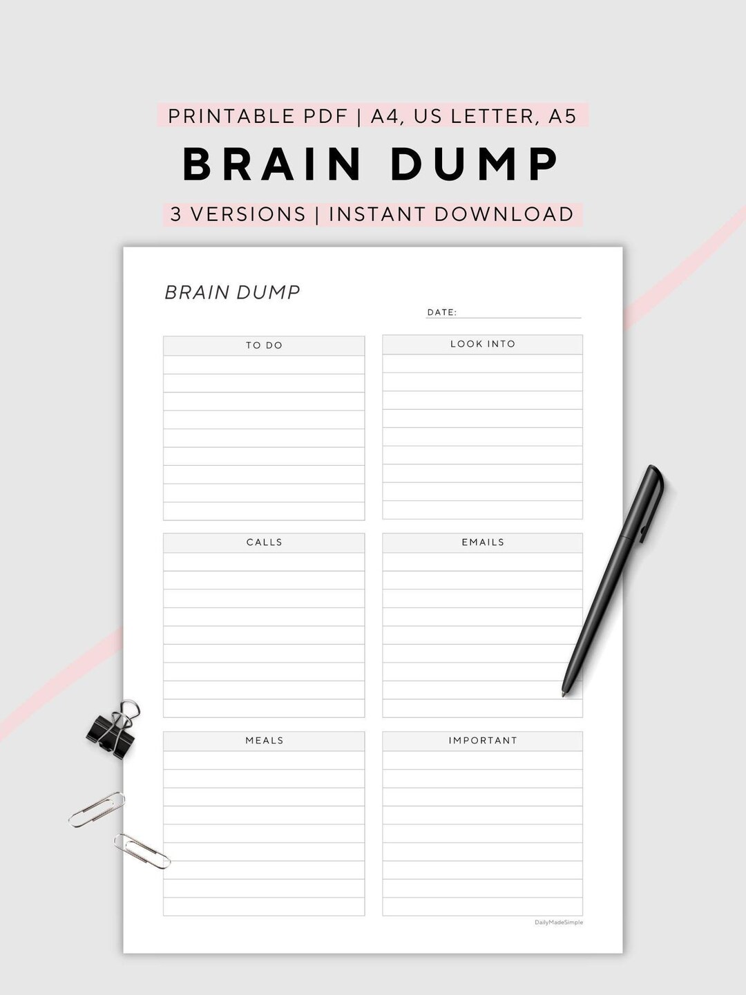 Brain Dump to Do List, Work From Home, ADHD Planner, to Do List ...