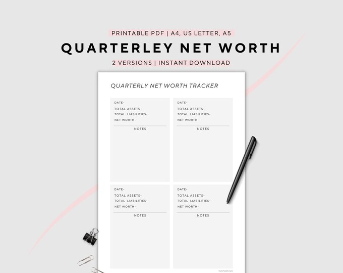 Net Worth Tracker Printable, Asset and Liability Balance Sheet ...