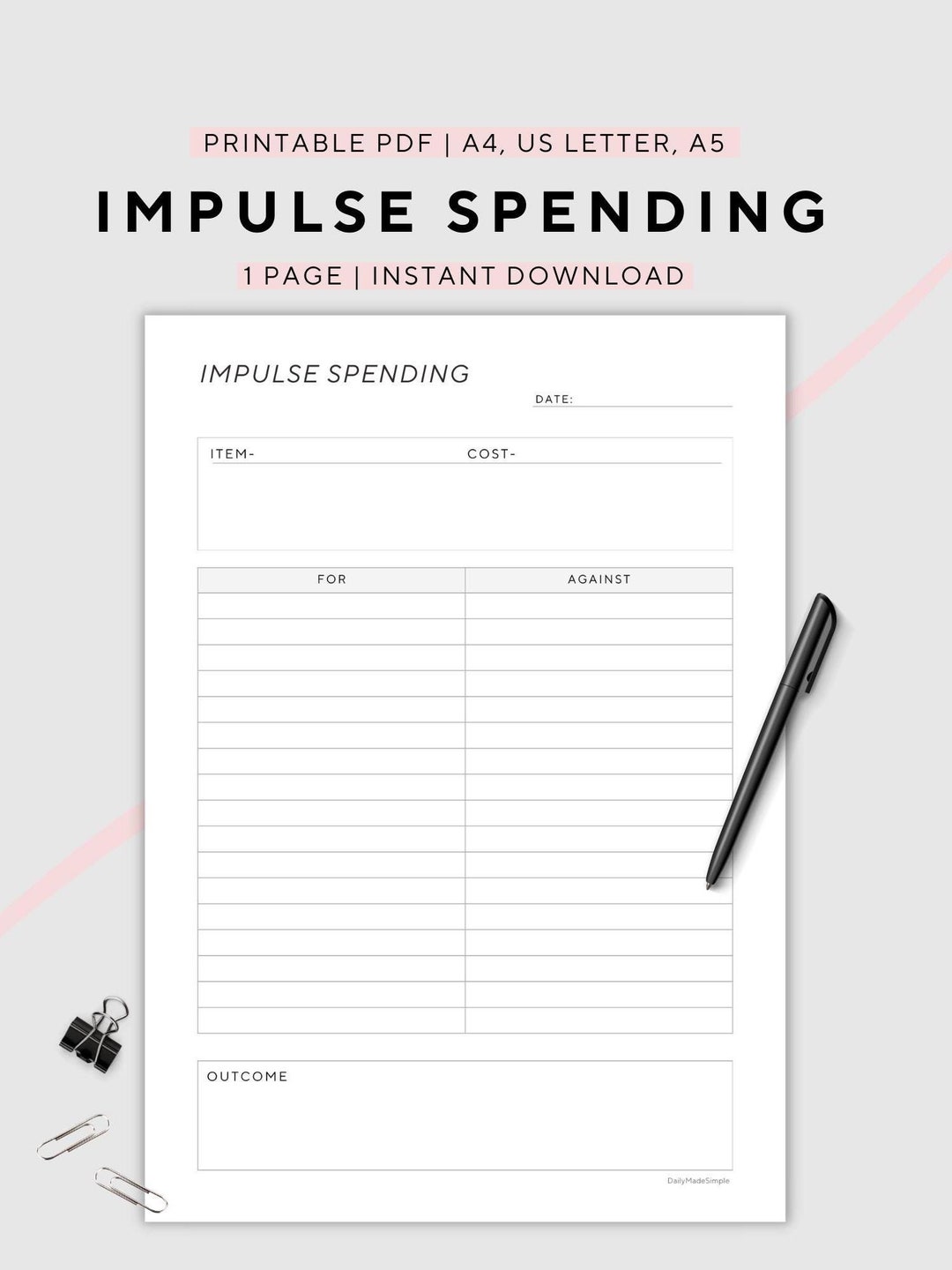Impulse Spending Planner, Finance Budget, Printable, Problem Solving ...