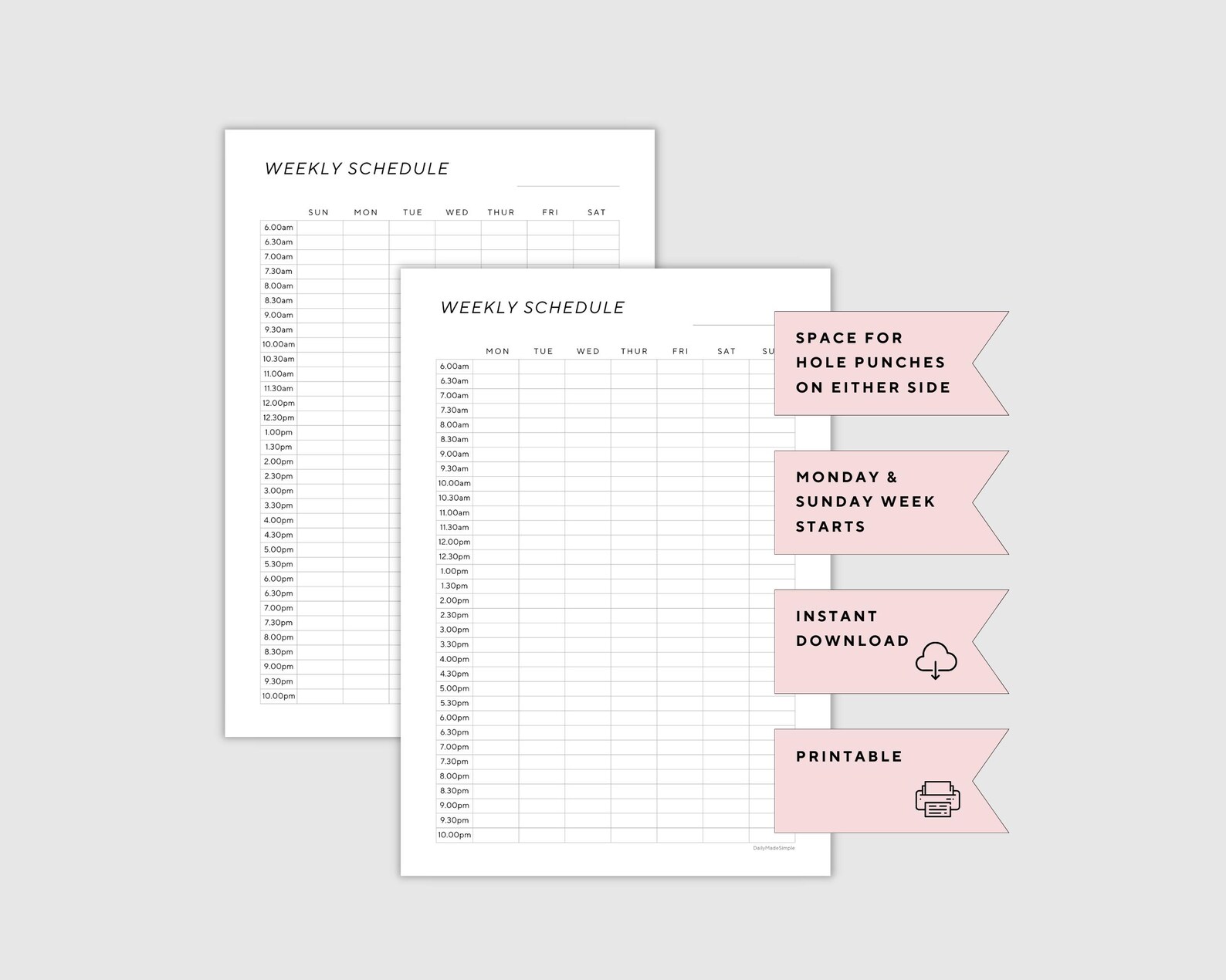 Weekly Schedule, Half Hour Blocks, Printable, Week at A Glance, A4/A5 ...