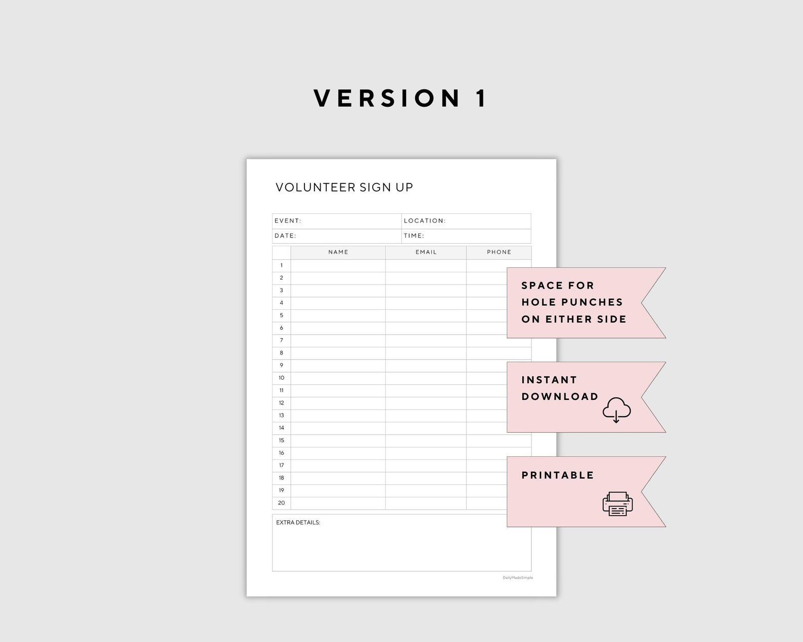 Volunteer Sign Up, Sign up Sheet, Helper Sign Up, Printable, A4/A5/US ...
