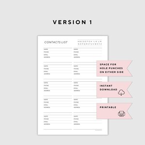 Contacts List, Phone Book Page, Printable, Address Book, Personal ...