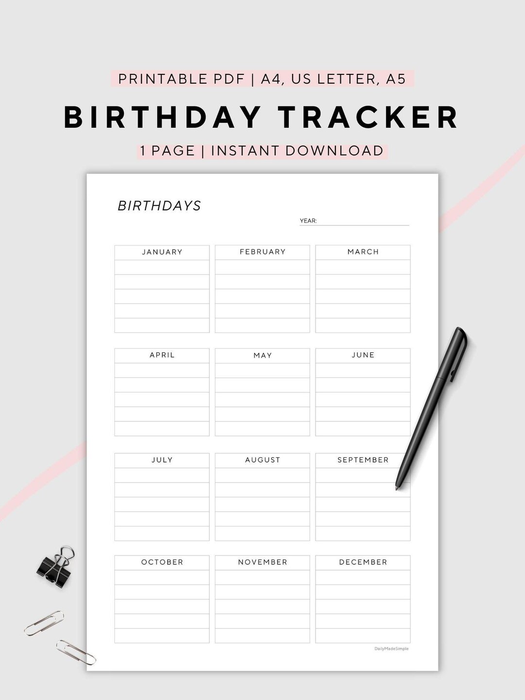 Birthday Tracker, Birthday Planning, Gift List, Printable, A4/A5/ US ...
