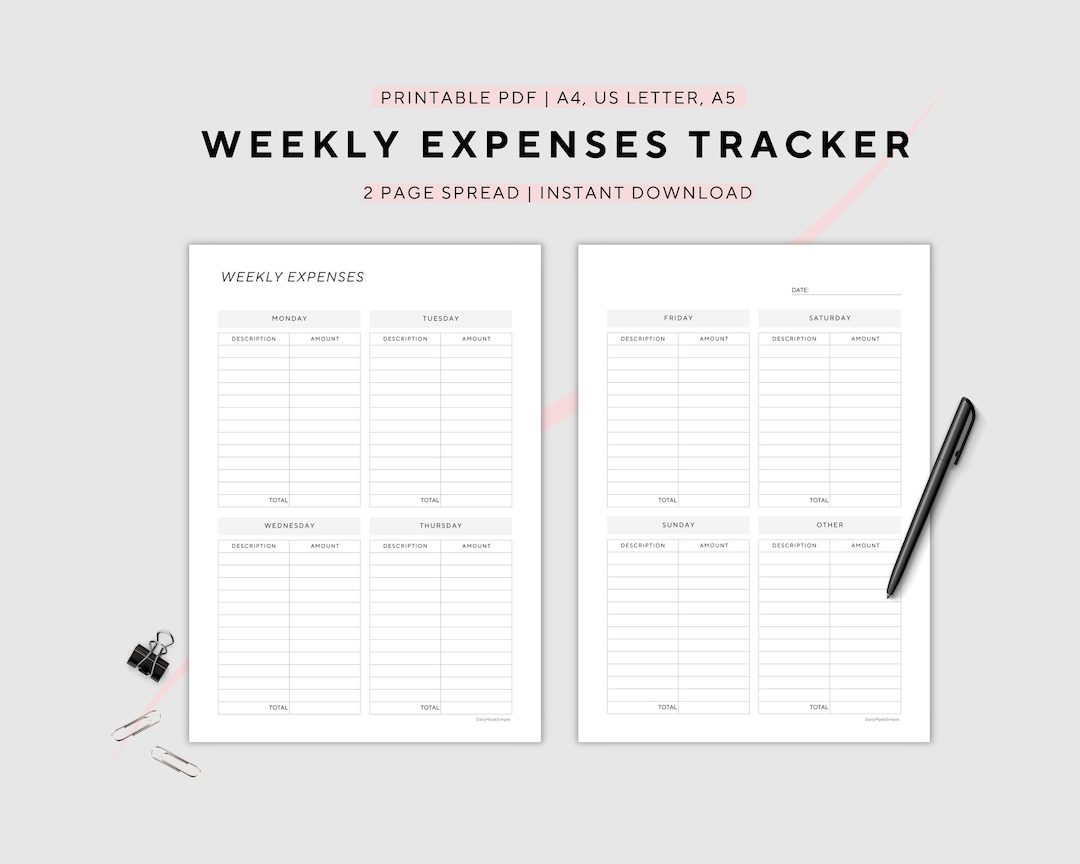 Weekly Expenses Tracker, Budget Tracker, Finance Planner, Printable, A4 ...