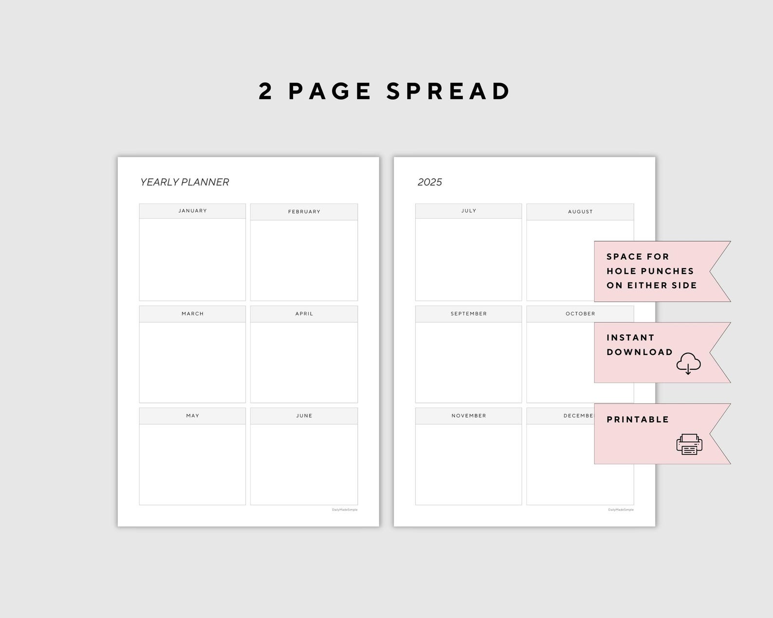 Yearly Planner, Printable, A4/A5/US Letter, Instant Download PDF - Etsy
