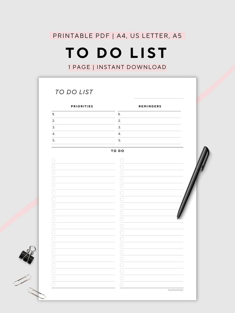 To-do List, Work From Home, Checklist, Task List, Printable, A4/A5/US ...