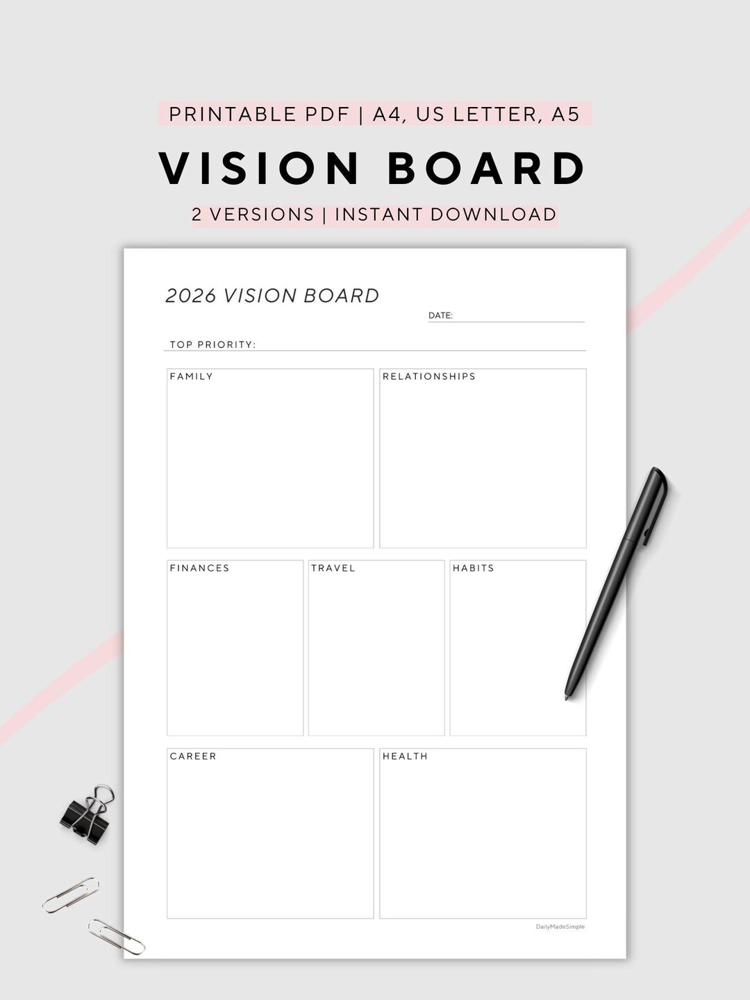 Vision Board, Goal Setting, Personal Planner, Printable, A4/A5/US ...
