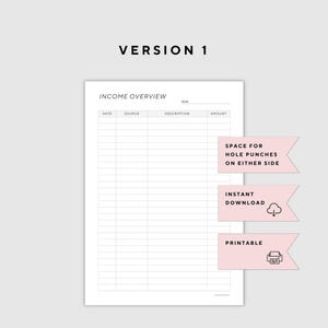 Income Overview, Income Tracker, Finance Planner, Printable, A4/A5/US ...