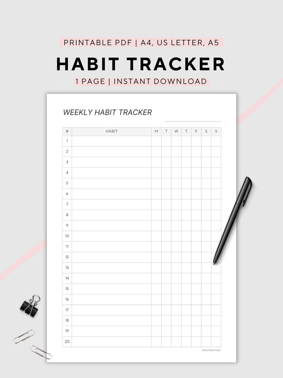Habit Tracker, 7 Day Habits, Routine Tracker, Printable, A4/A5/US ...