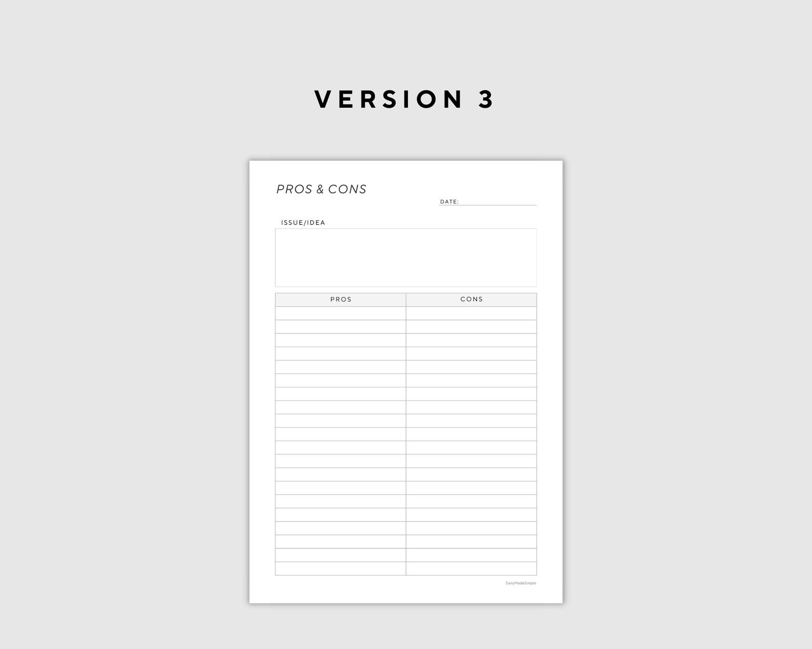 Pros & Cons, Printable, Problem Solving, for or Against, Personal ...