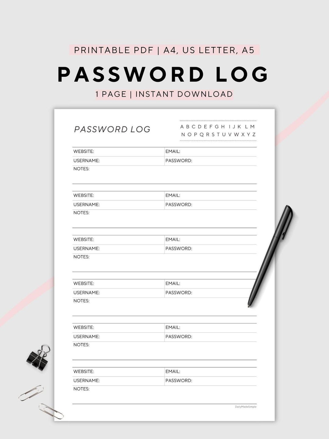 Password Tracker, Printable, Password Log, Password Keeper, Password ...