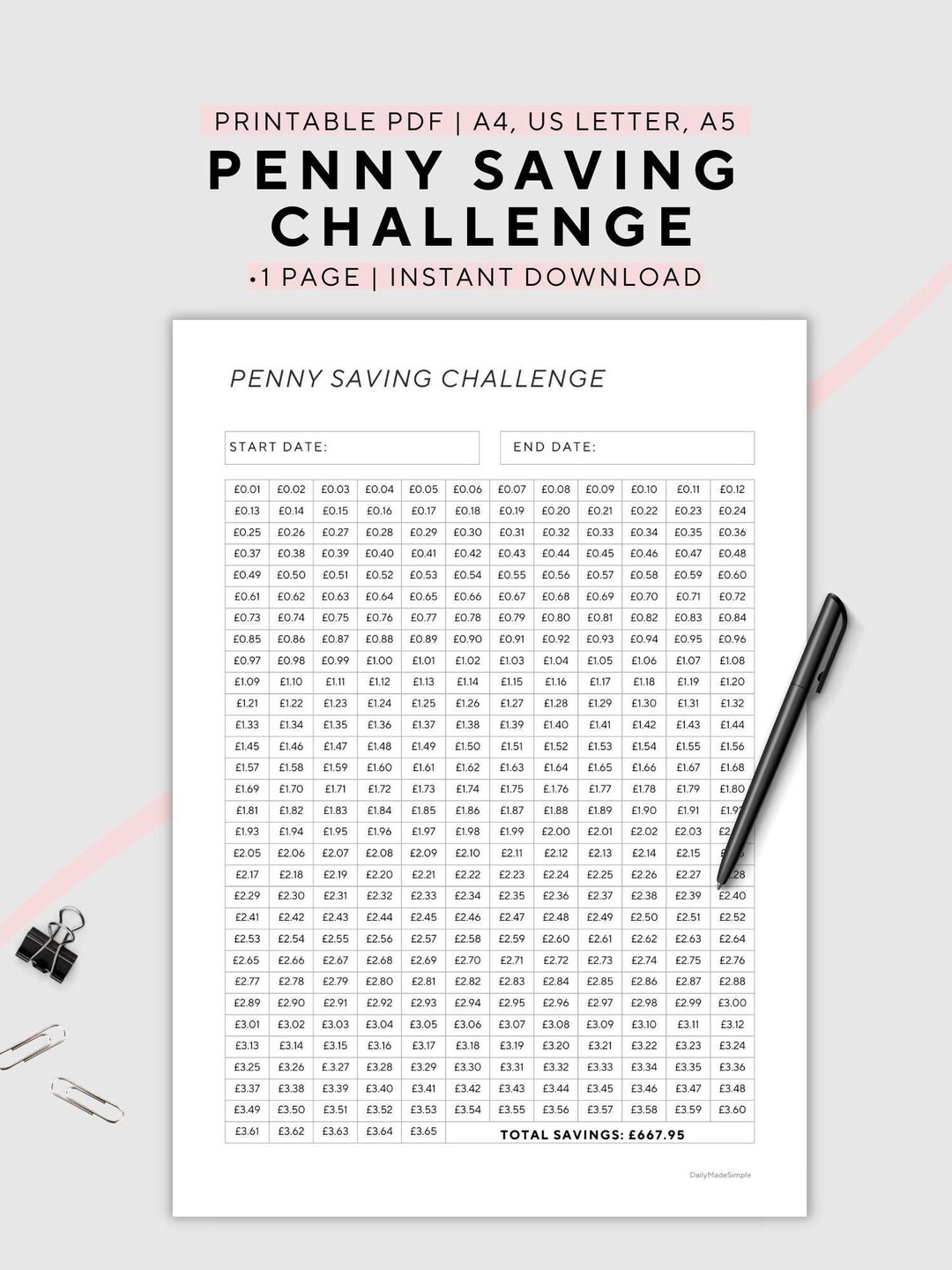 Penny Savings Challenge, Savings Tracker, Financial Planner ,printable, A4/A5/US Letter, Instant ...