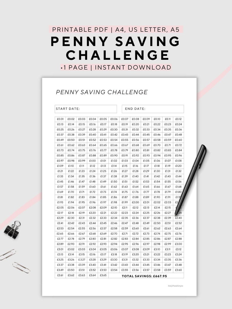 Penny Savings Challenge, Savings Tracker, Financial Planner ,printable ...
