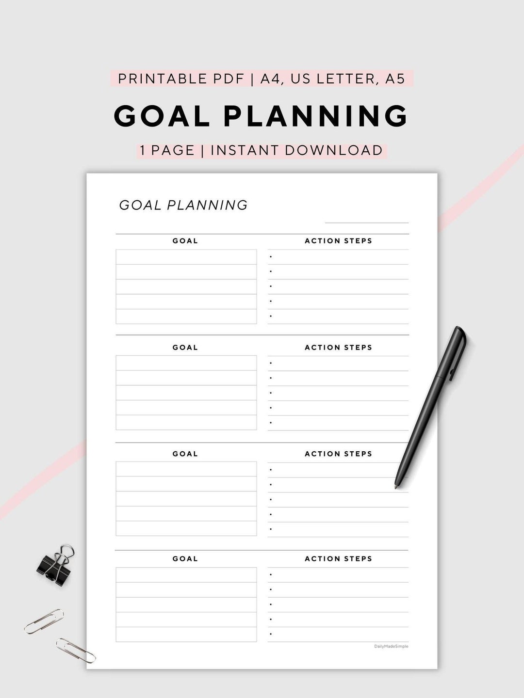 Goal Planning, Life Planner, Goal Setting, Yearly Goals, Printable, A4 ...