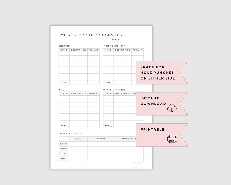 Monthly Budget Planner, Income & Expenses, Finance Planner, Printable ...