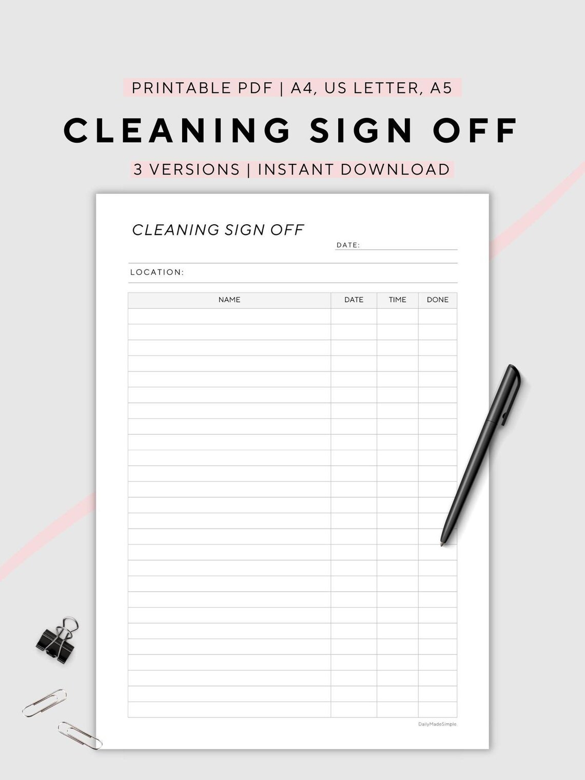 Cleaning Sign off Sheet, Restroom Cleaning, Cleaning Log, Commercial ...