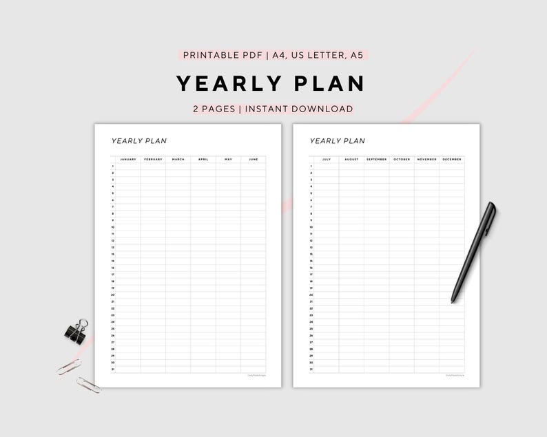 Yearly Plan, Printable, Year at a Glance, Future Log, Annual Overview ...