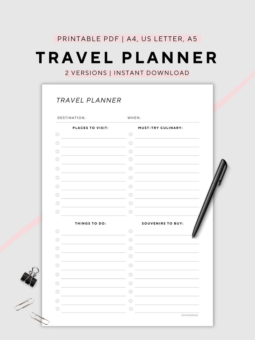 Travel Planner, Travel Planning, Printable, A4/A5/US Letter, Instant ...
