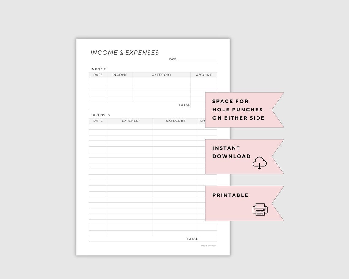 Income & Expenses Tracker, Money Budgets, Finance Planner, Printable ...